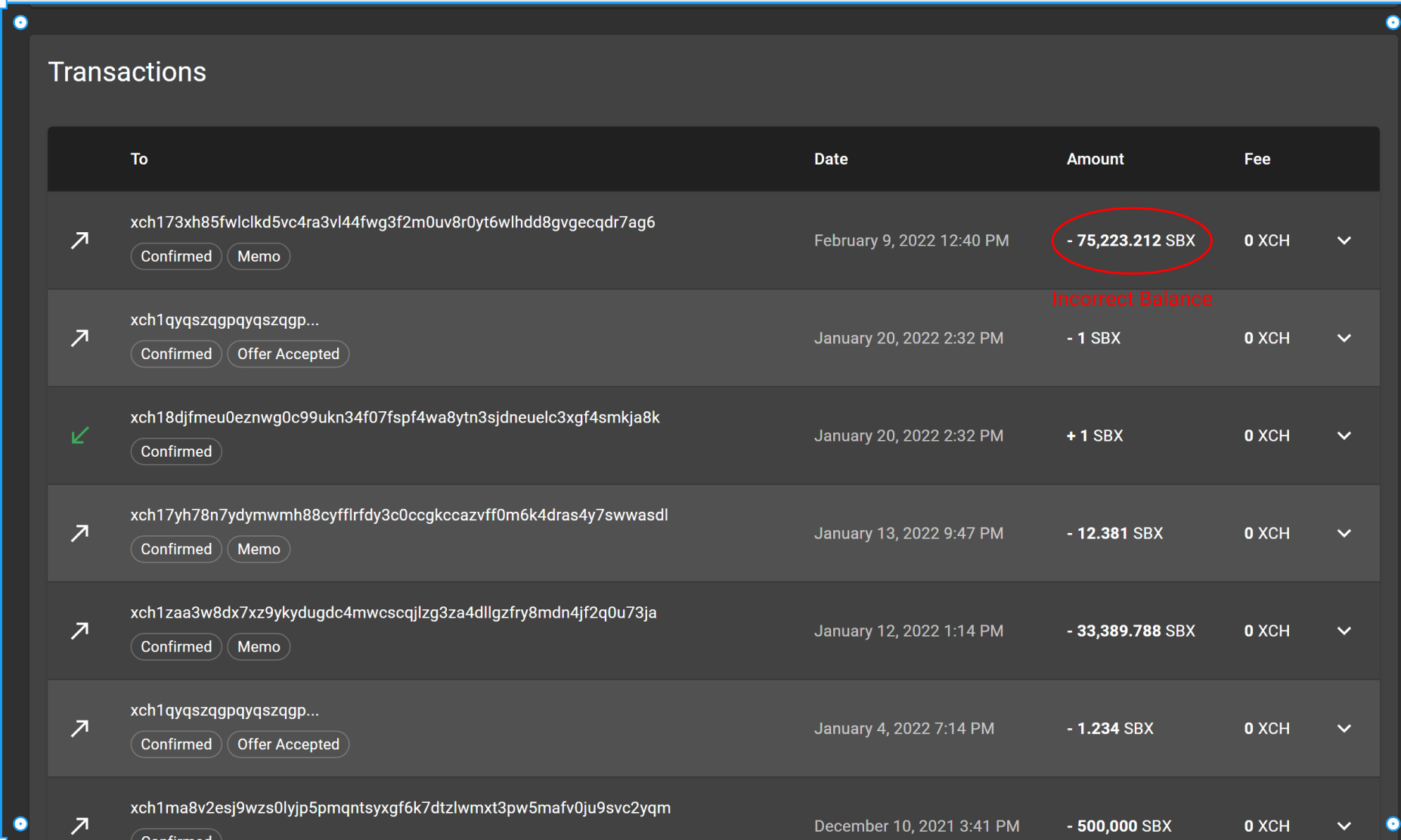 Cancelled offer transaction shows a full coin amount instead of the ...