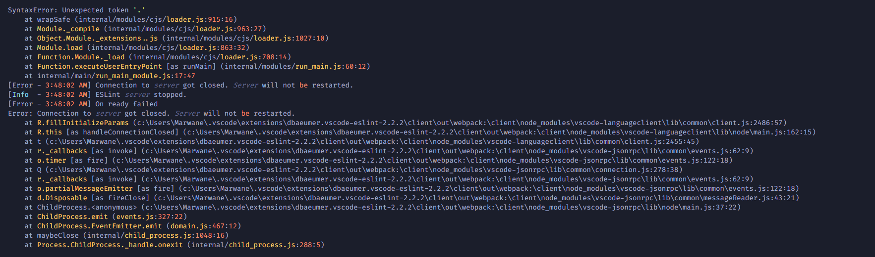 2.2.2 Not working: Syntax error · Issue #1369 · microsoft/vscode-eslint · GitHub