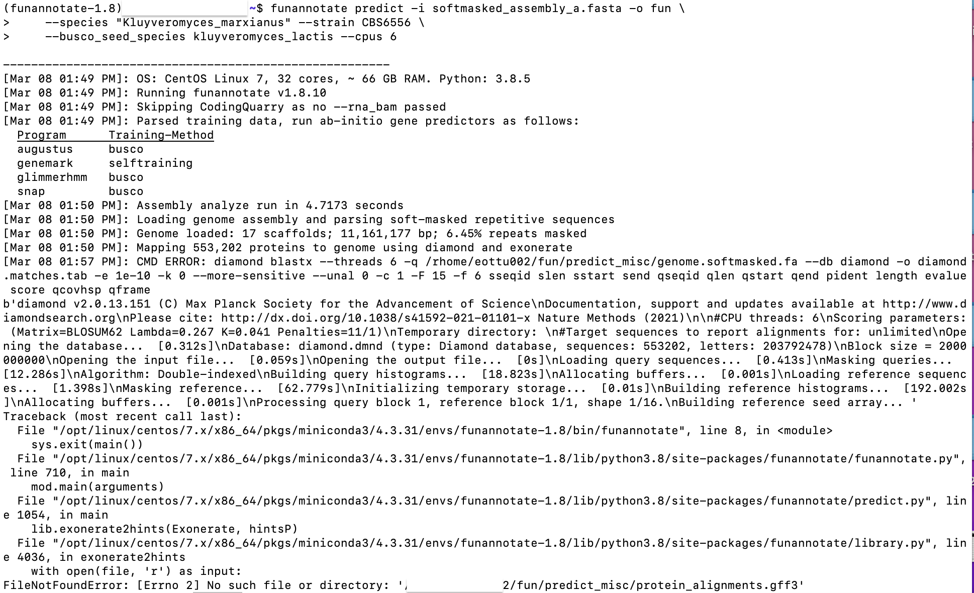 [errno 2] No Such File Or Directory Path Fun Predict Misc Protein Alignments Gff3 · Issue