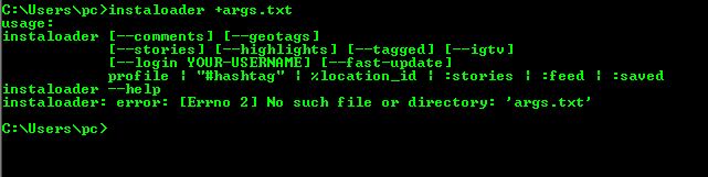 +args.txt does not work · Issue #1377 · instaloader/instaloader · GitHub