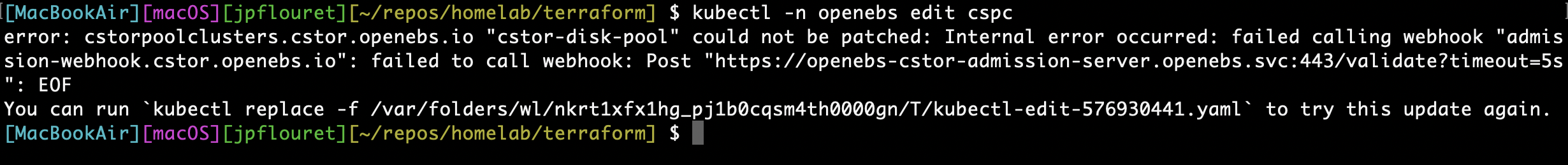 Unable to remove failed cStor pool from cspc with runtime error in cstor-admission-server ...