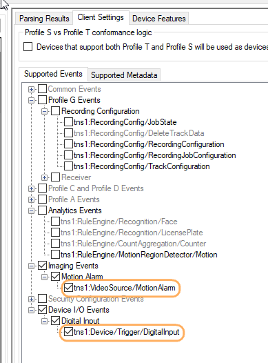 ONVIF Client Test Tool Profile T Tests - Motion Alarm and Get Digital ...