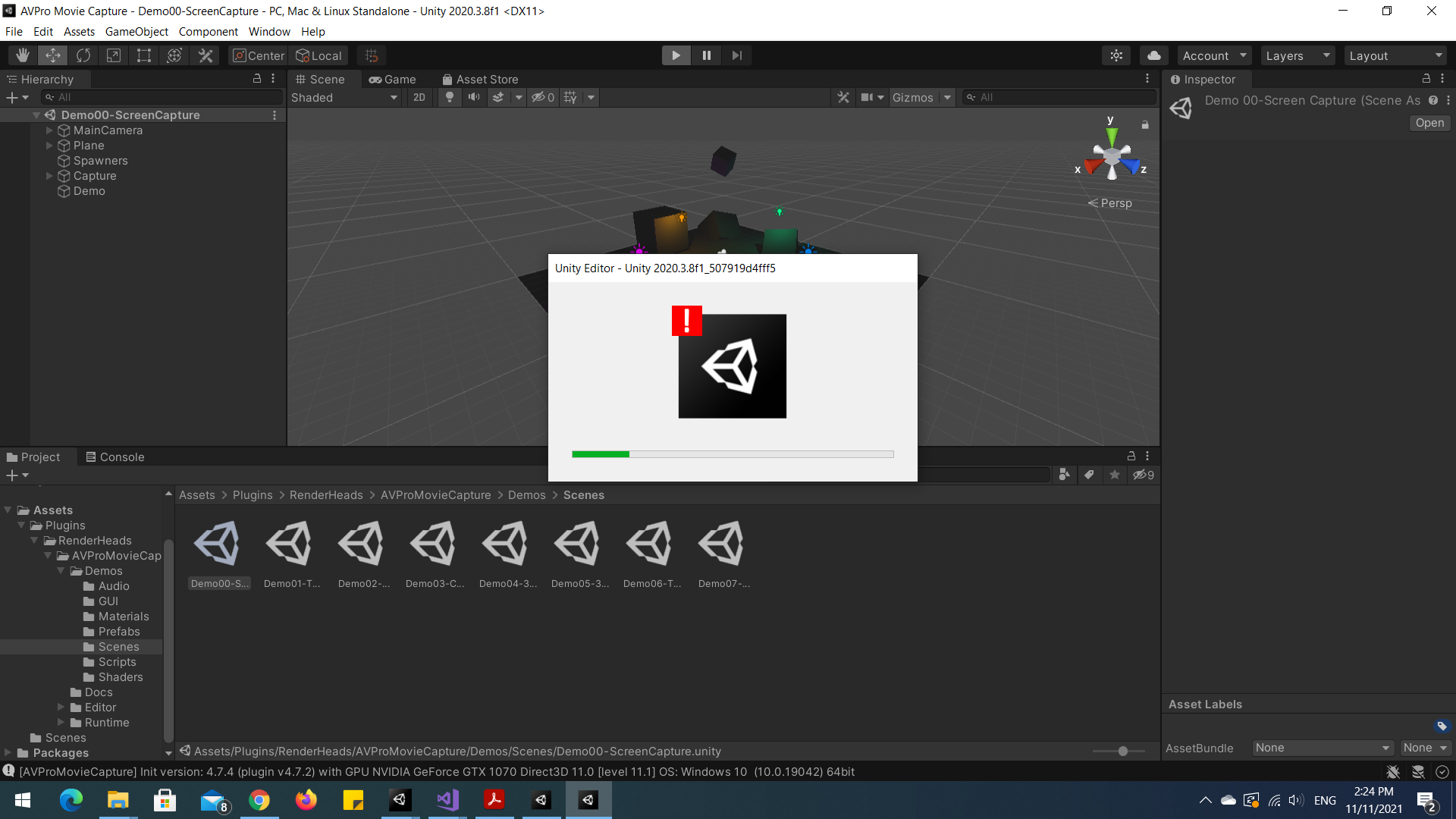 Unable to play demo scene. · Issue #140 · RenderHeads/UnityPlugin-AVProMovieCapture · GitHub