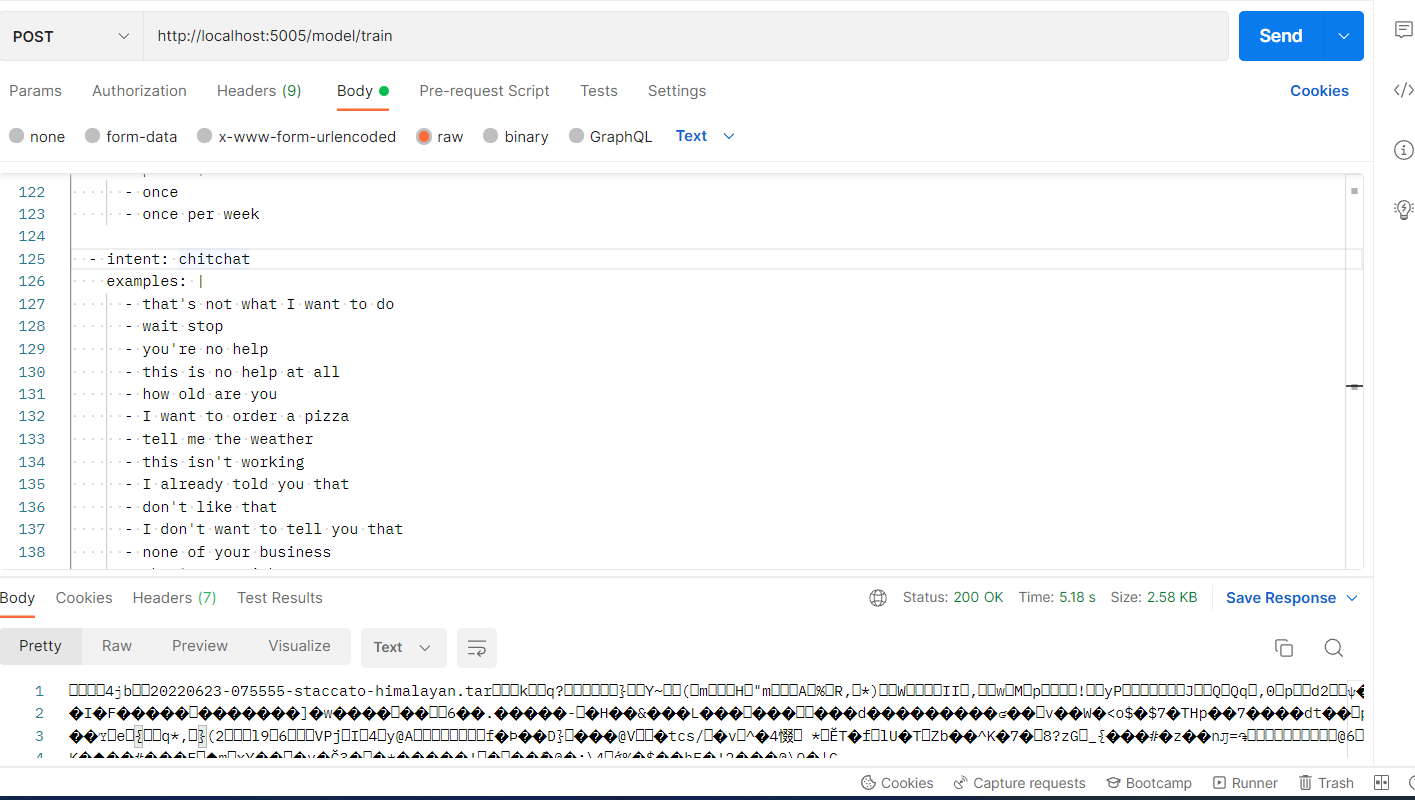 RASA HTTP model train not doing train properly · Issue #11204 · RasaHQ/rasa · GitHub