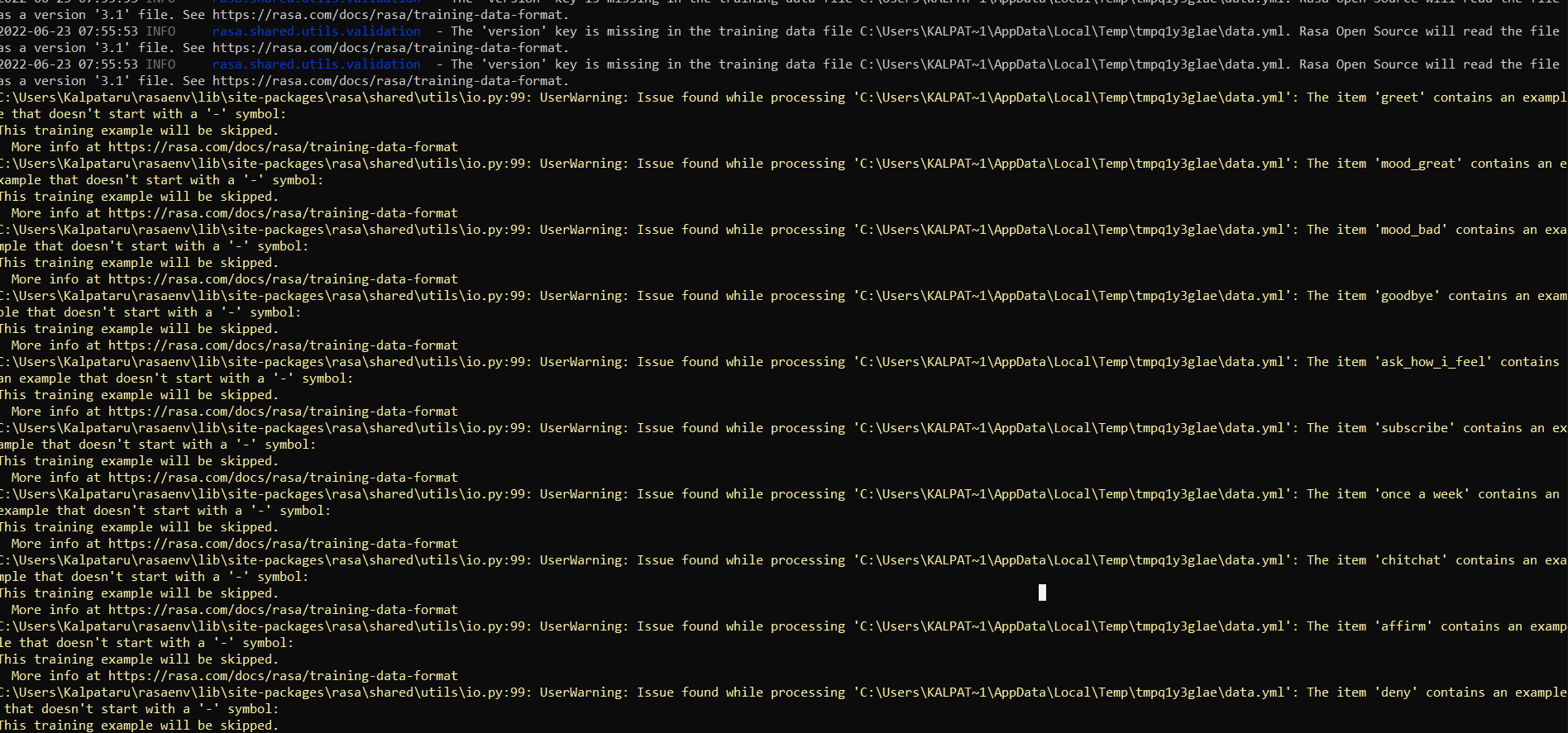 RASA HTTP model train not doing train properly · Issue #11204 · RasaHQ/rasa · GitHub