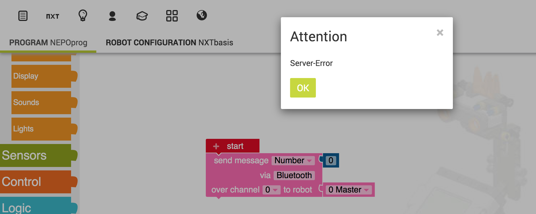 The blocks in the 'Messages' category in the NXT robot produce server errors · Issue #397 ...