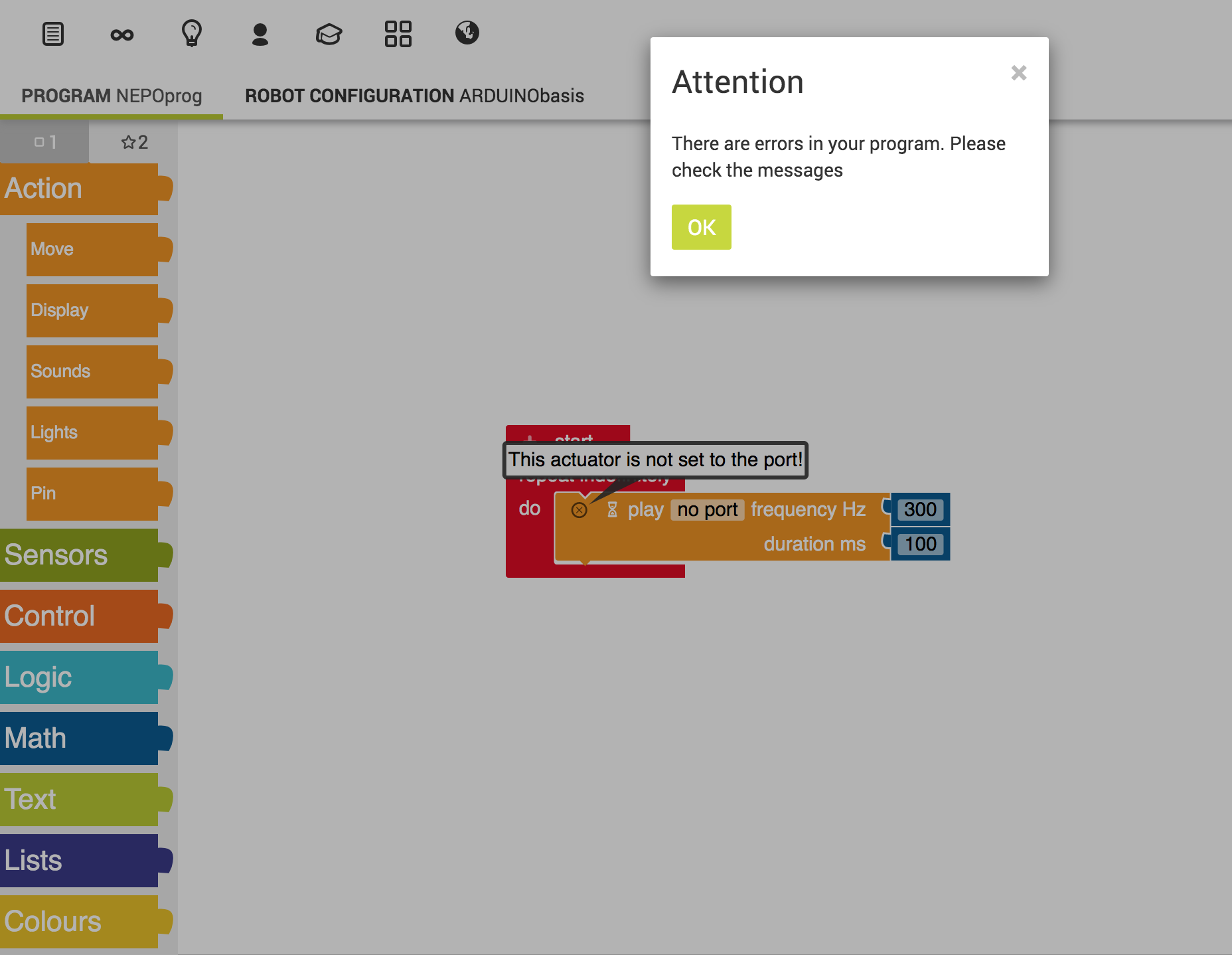 WeDo: 'play no port frequency Hz' block causes a server error · Issue #459 · OpenRoberta ...