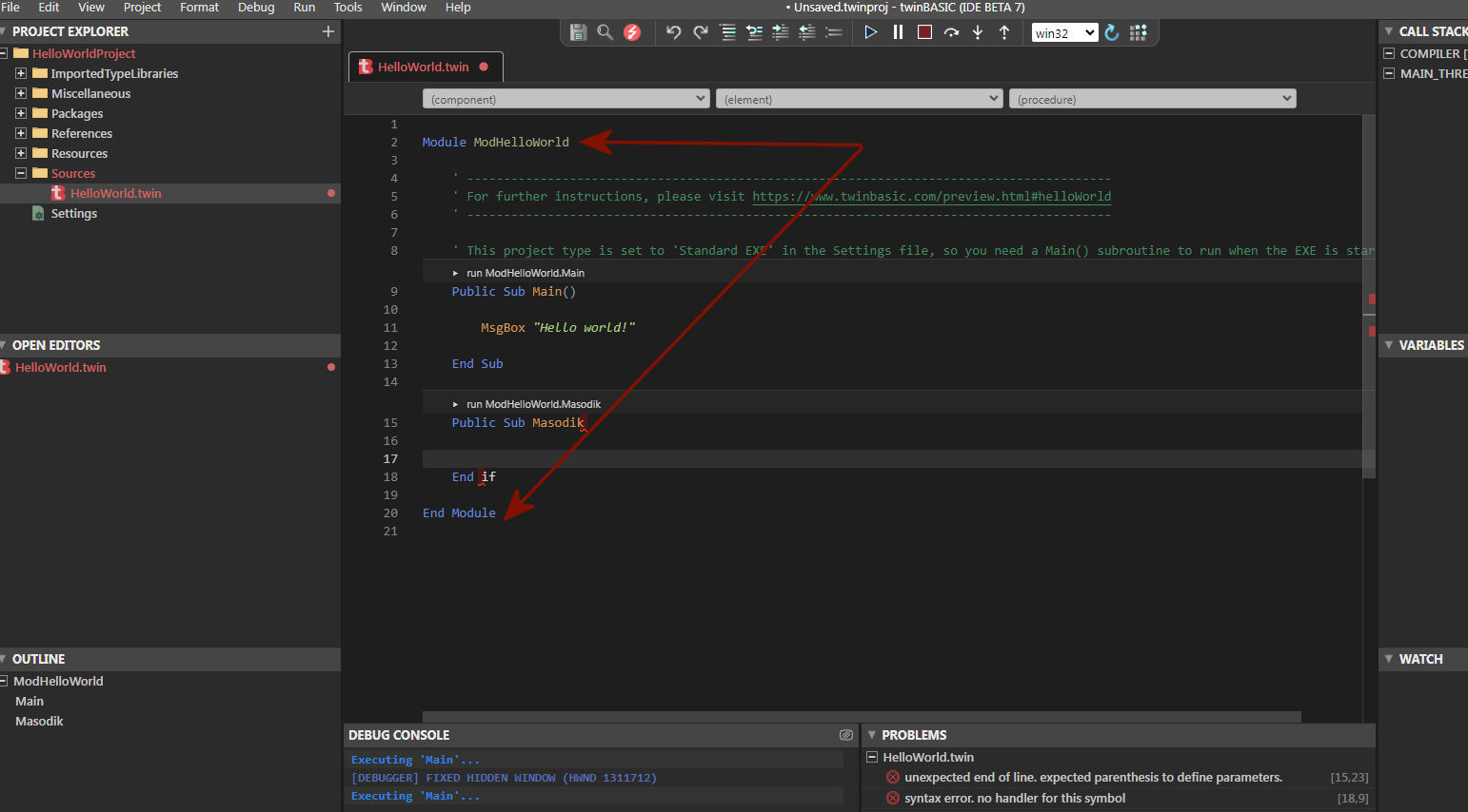 Module ModHelloWorld -> End Module ? · Issue #784 · twinbasic/twinbasic · GitHub
