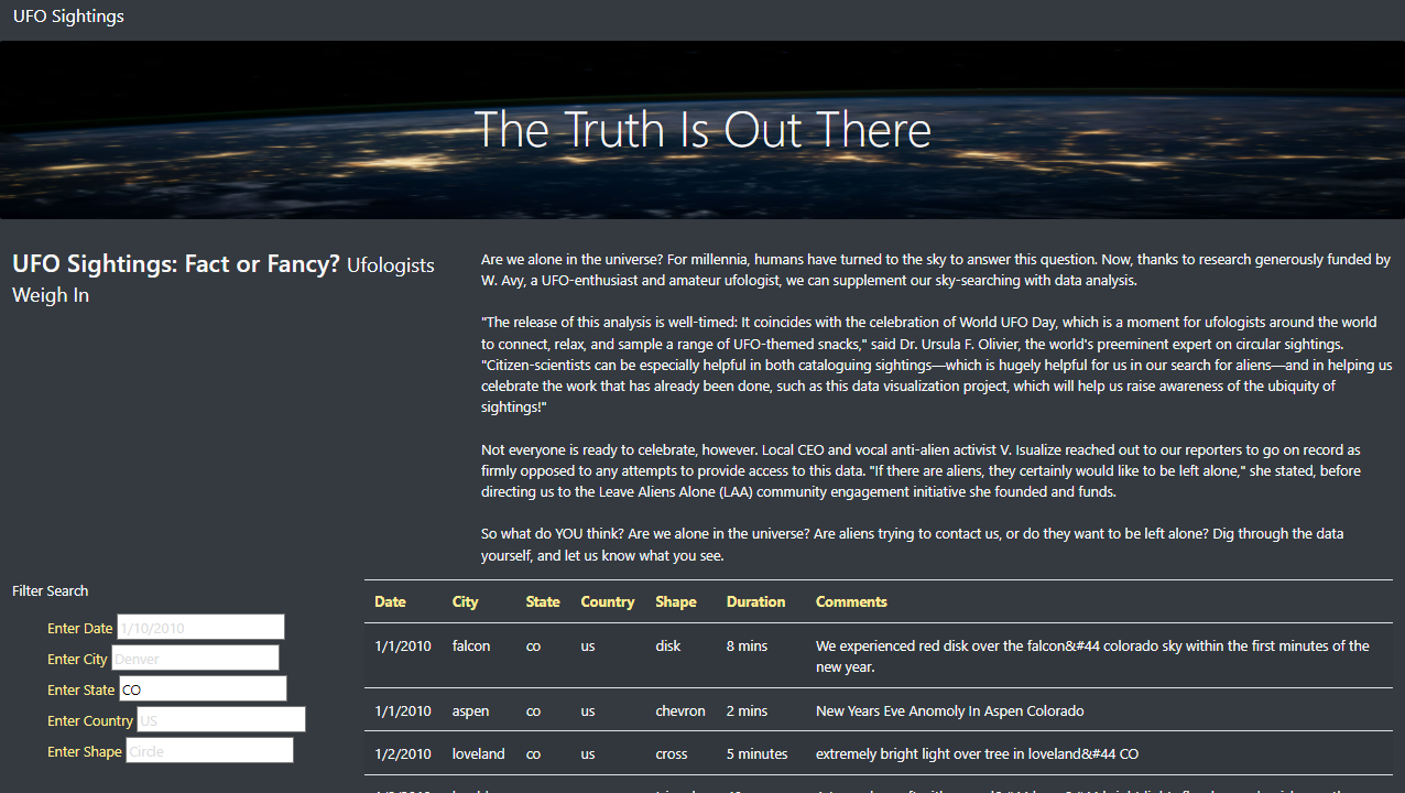 GitHub - kelseymosbarger/UFOs: Module 11