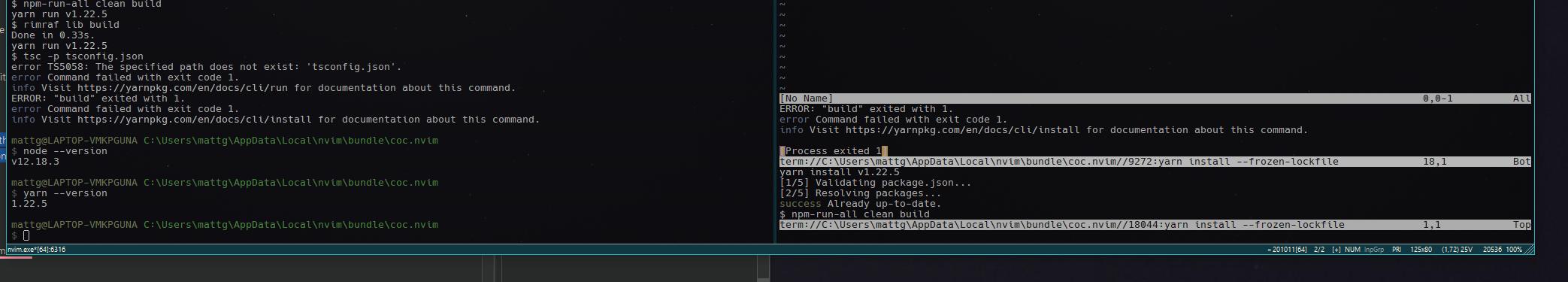 tsc -p tsconfig.json fails - repeated problems installing coc.nvim · Issue #2466 · neoclide/coc ...