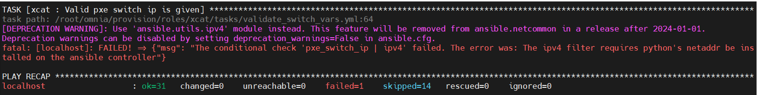Validate pxe switch IP is failing in xcat role · Issue #1428 · dell/omnia · GitHub