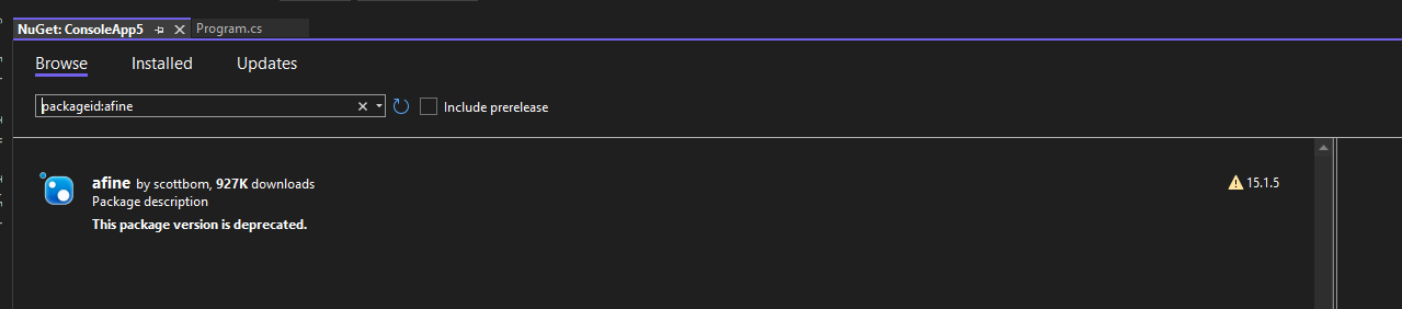 The alternative package cannot be found through clicking the link in deprecated package info ...