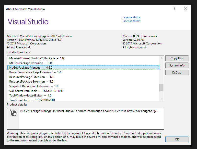 Nuget Package Manager Version In Vs Help About Is Out Of Date · Issue 7600 · Nugethome