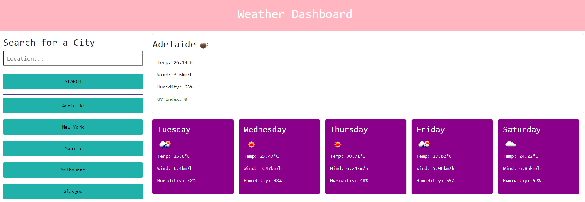 GitHub - angelikaamorxo/weather-dashboard: A weatherboard created with ...