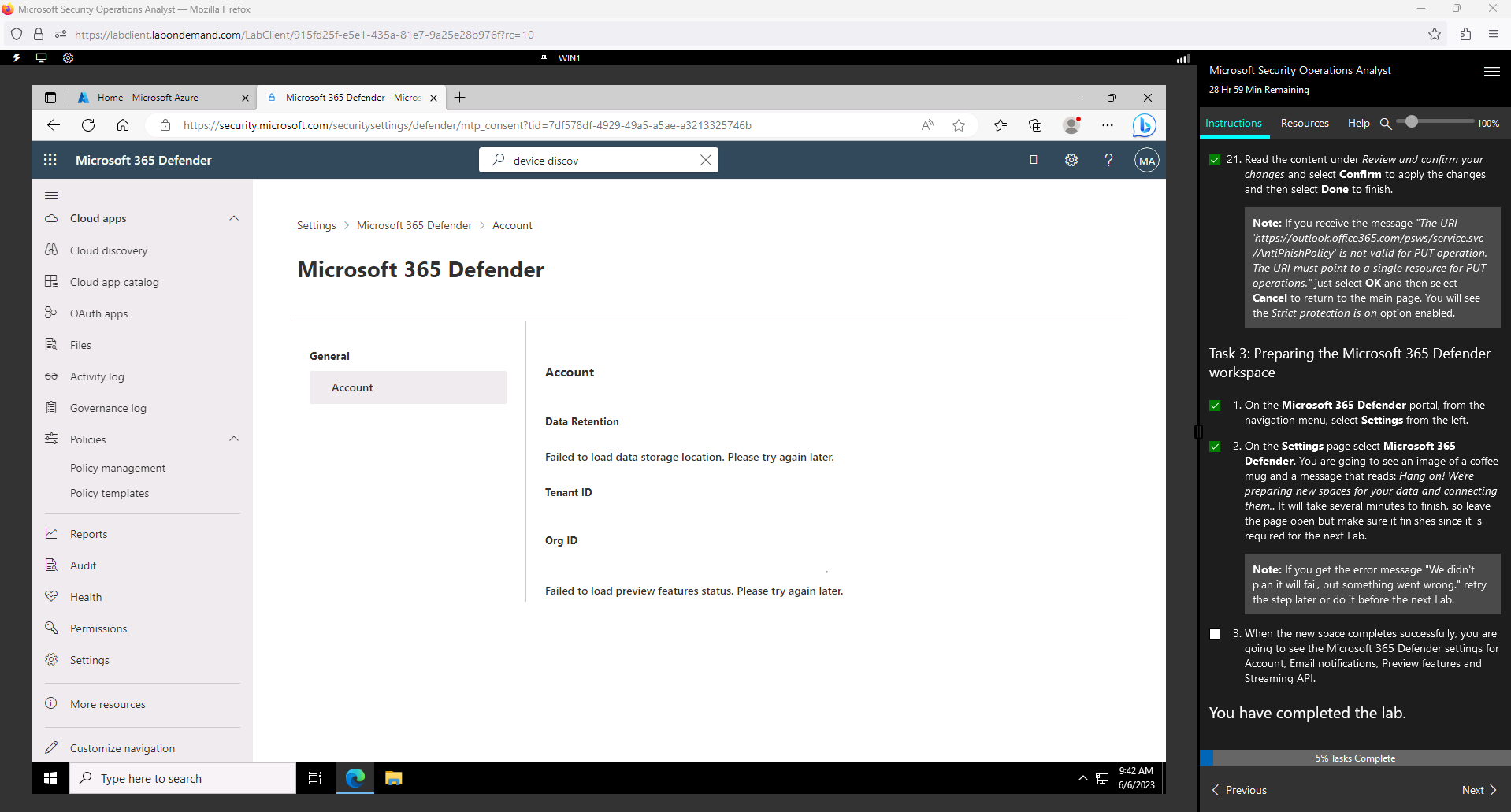 M01-LAB01-TASK03: Explore Microsoft 365 Defender, Preparing the ...