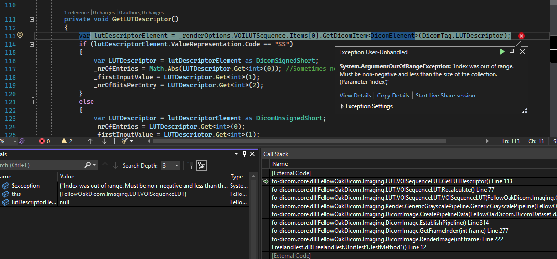 RenderImage failing in GetLUTDescriptor · Issue #1369 · fo-dicom/fo-dicom · GitHub