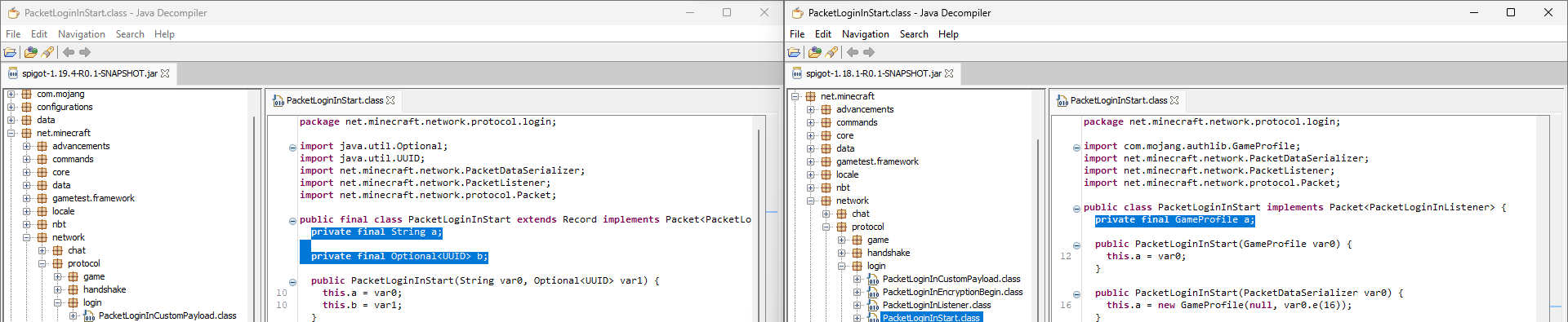 GameProfile field not found in TinyProtocol · Issue #2497 · dmulloy2/ProtocolLib · GitHub