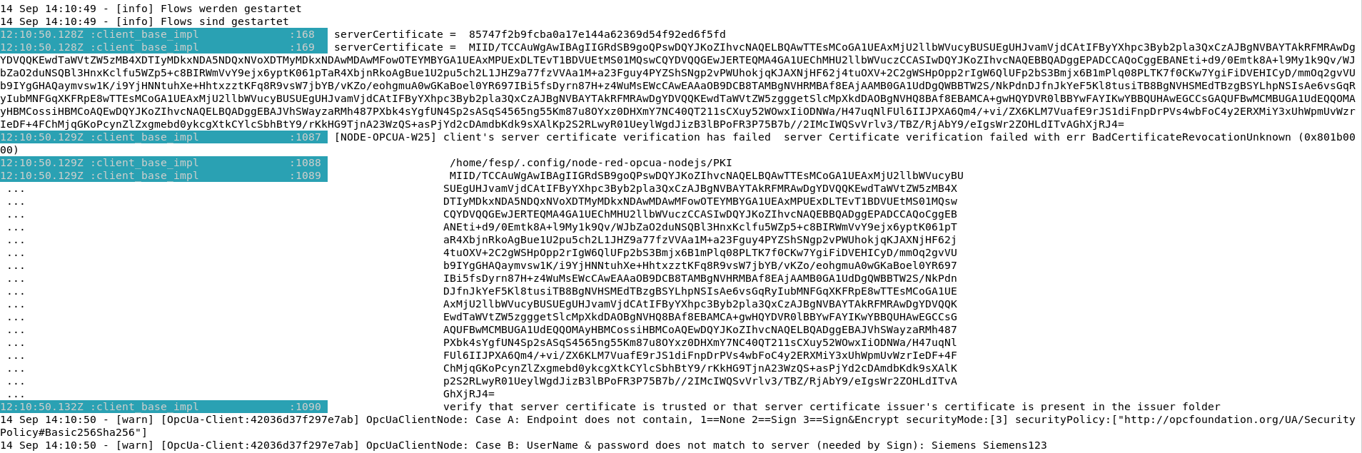 Secure connection between SIMATIC S7-1500-OPCUA-Server and Node-red-OPCUA-Client -> Client´s ...