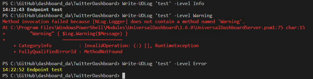 Write-UDLog -Level 'Warning' · Issue #102 · ironmansoftware/universal-dashboard · GitHub