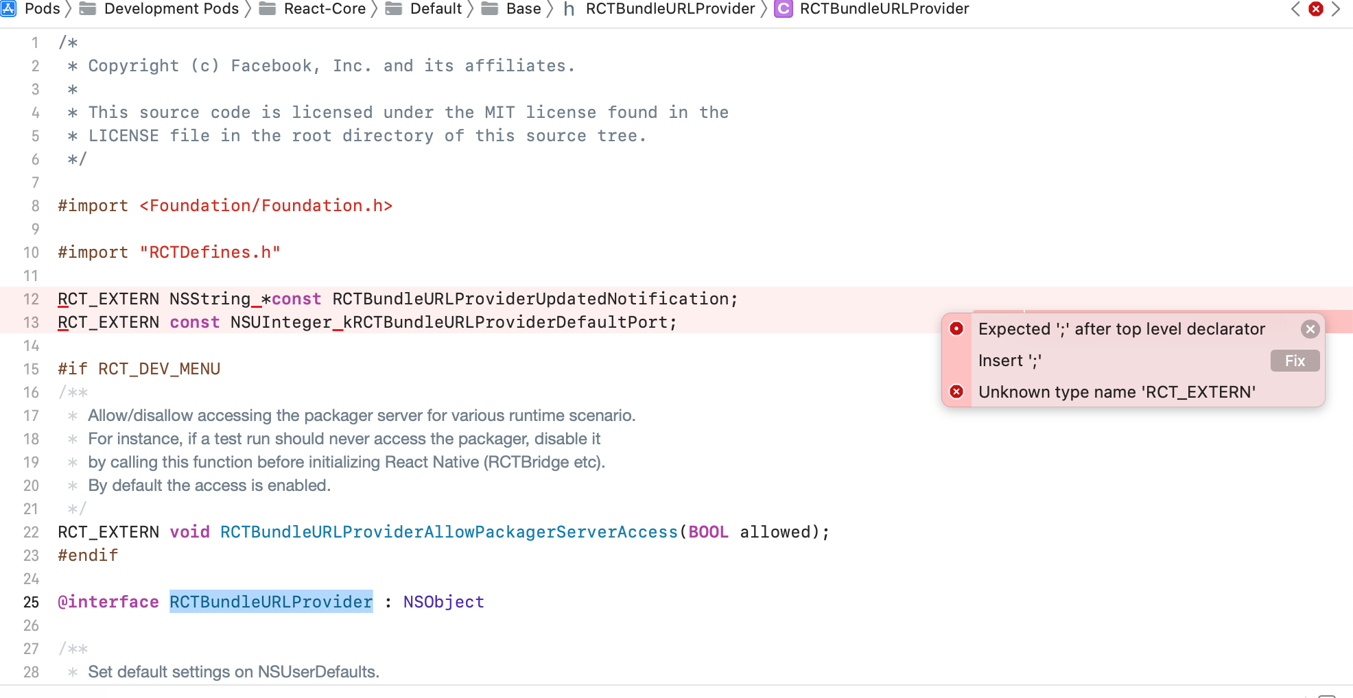 React-Core Semantic Issue - Unknown type name 'RCT_EXTERN' in RCTBundleURLProvider · Issue ...