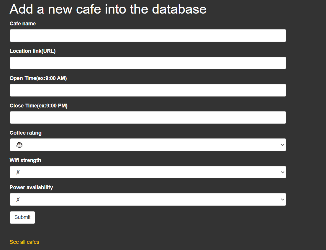 GitHub - kimnamwoong/Coffee-Wifi: python flask, flask-bootstrap practice