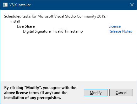 VSIX says "Invalid Timestamp" on v1.0.5532.0 VS2019 extension - nope ...