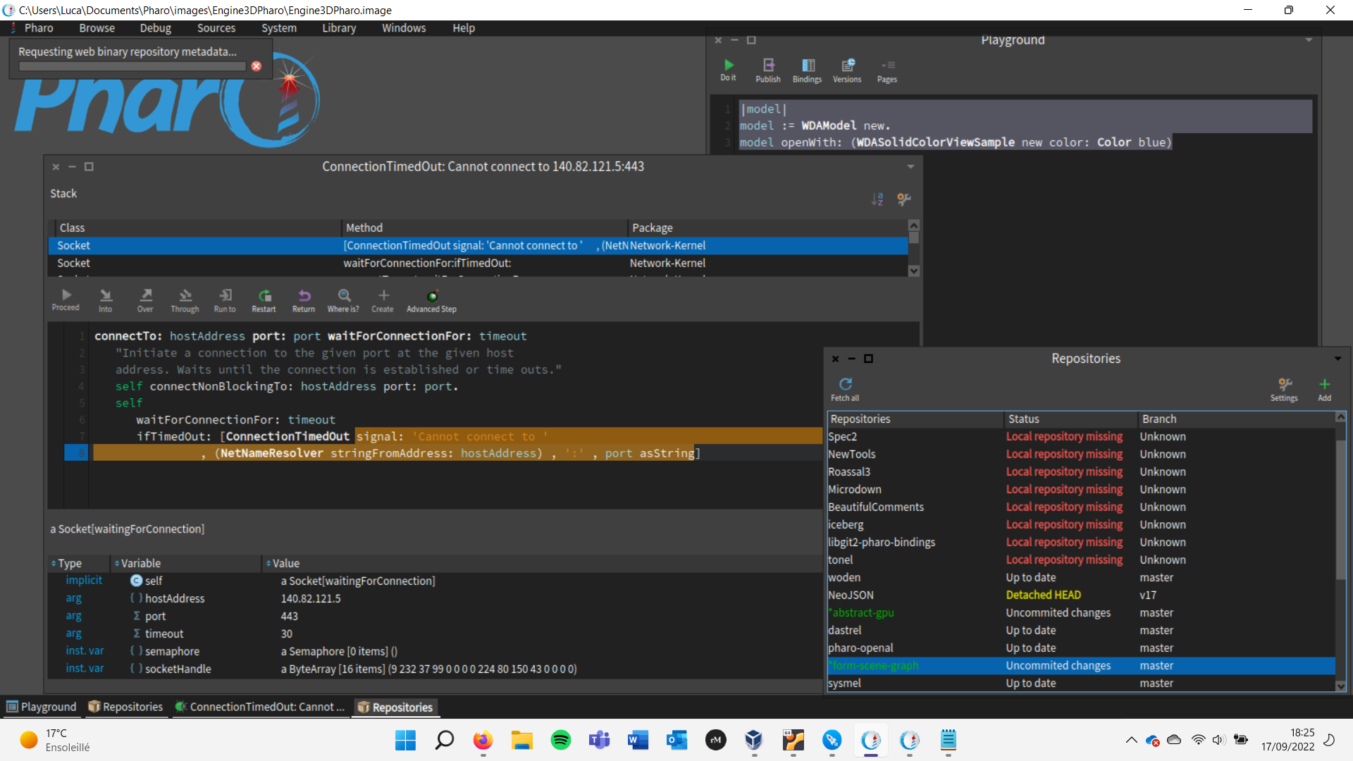 Install on Pharo 10.0 - 64bits: error with example · Issue #25 · woden-engine/woden · GitHub