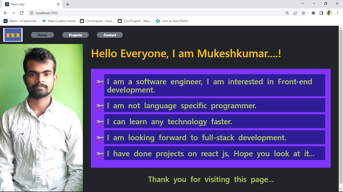 Github Mukeshkumar9787myportfolio Using React