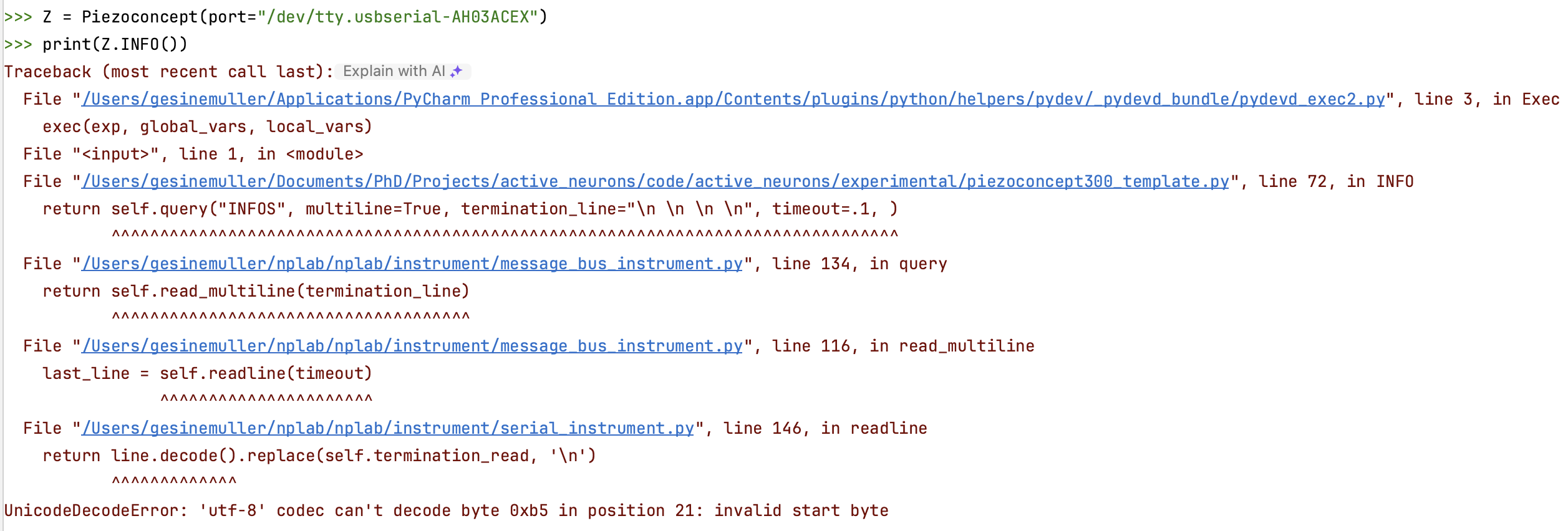 UnicodeDecodeError when trying to connect to piezoconcept FOC using your project · Issue #153 ...