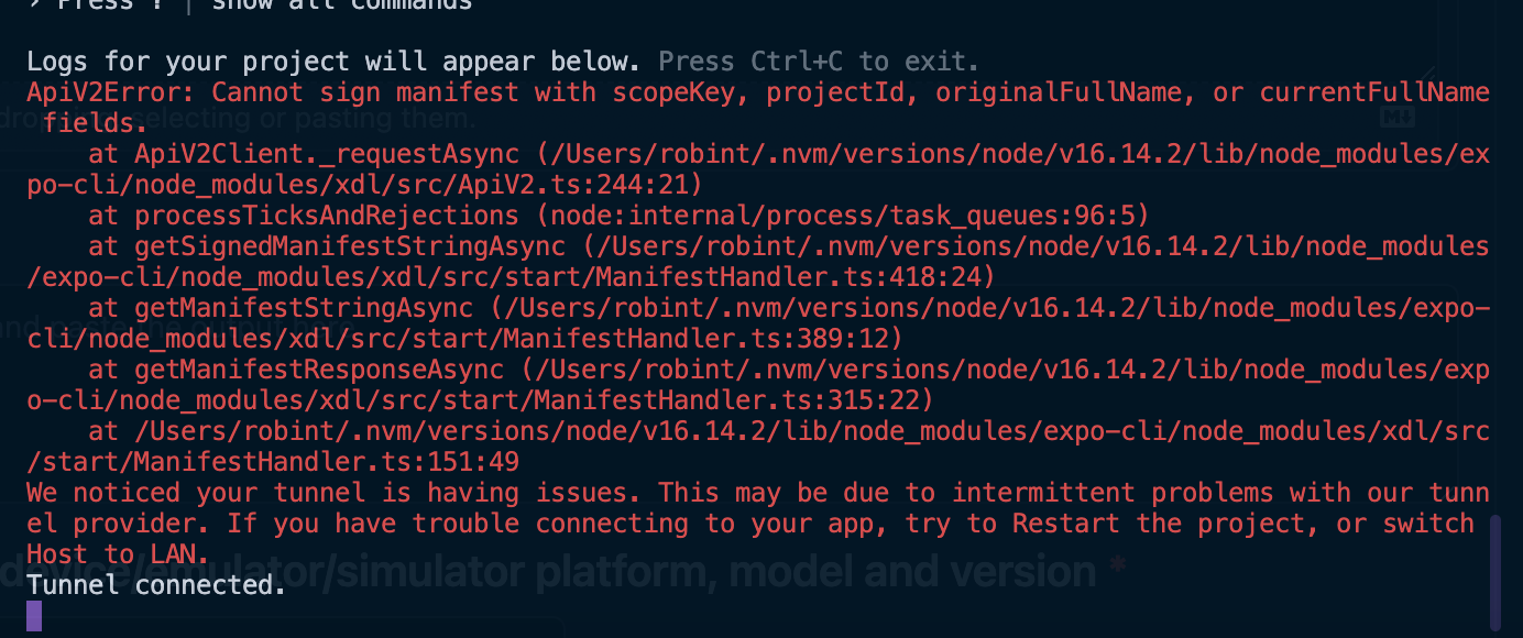 ApiV2Error: Cannot sign manifest with scopeKey, projectId, originalFullName, or currentFullName ...