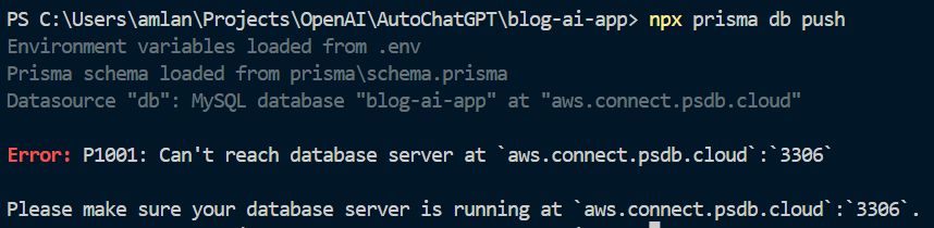 Prisma Dub Push Issue · Issue 1 · Ed Rohnext Ai Blog App · Github