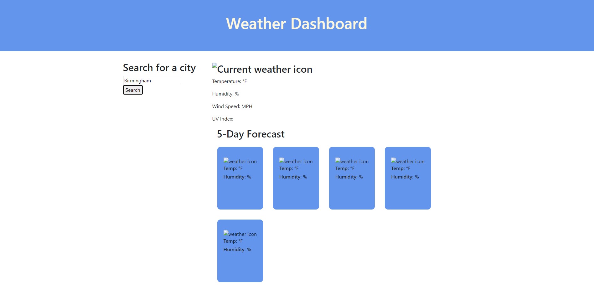 GitHub - JosephCurtis1999/WeatherDashboard: Building a weather ...