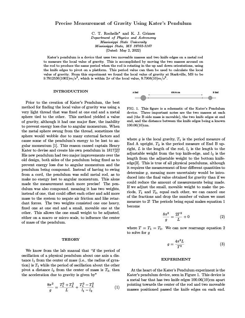 GitHub - Corbin-Rochelle/Lab-Percise-Measurement-of-g-Using-Katers-Pendulum