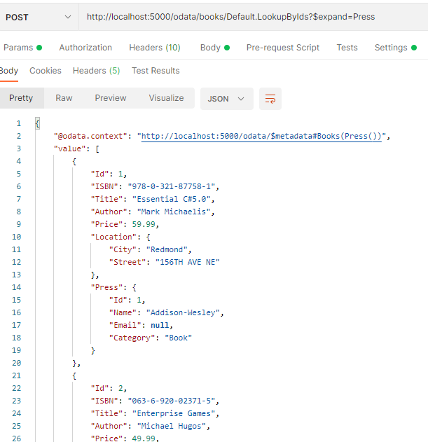 $expand cannot be used with an action bound to a collection when using ...