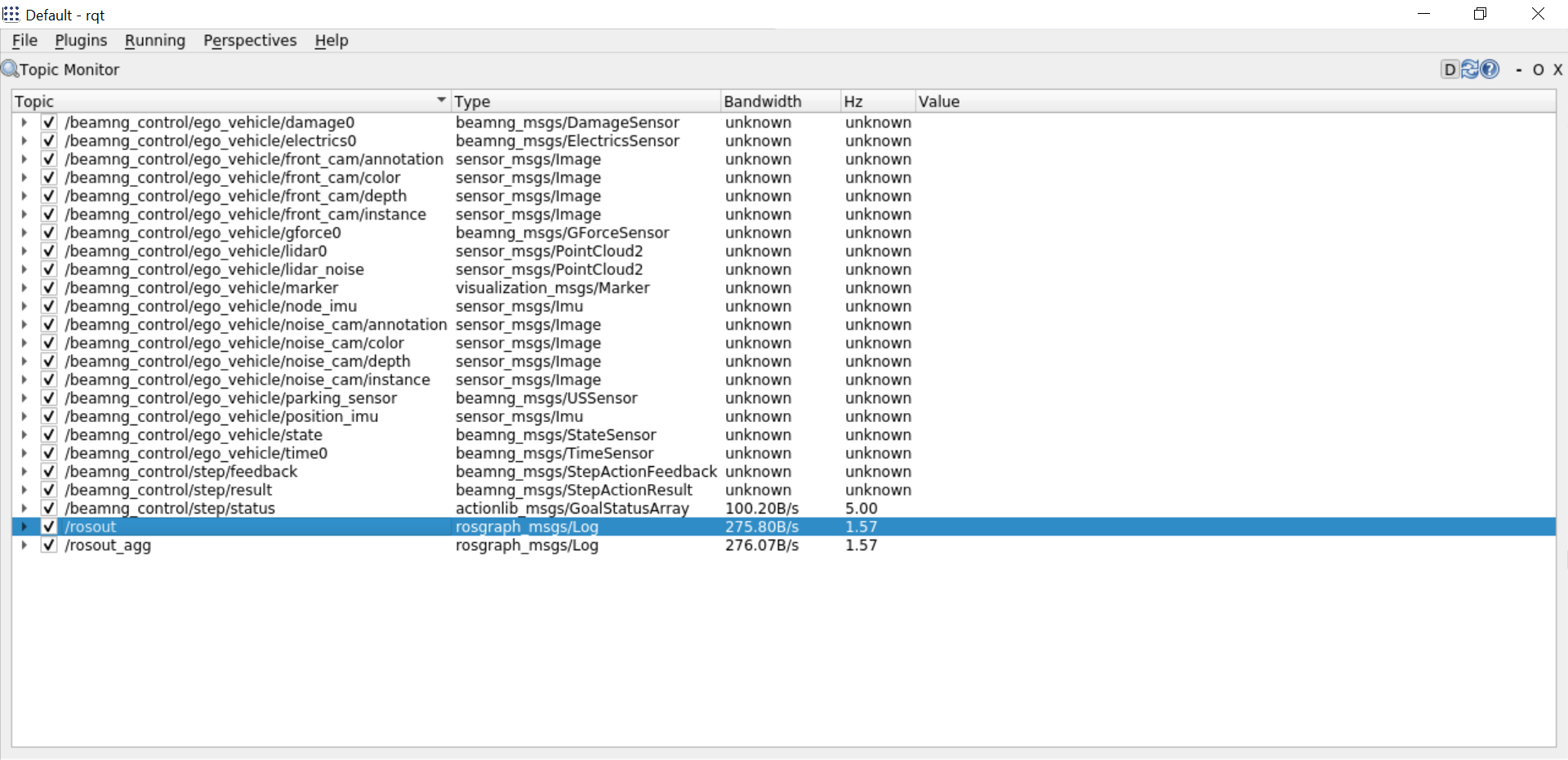 all the topics under /beamng_control/ego_vehicle/ aren't publishing any ...