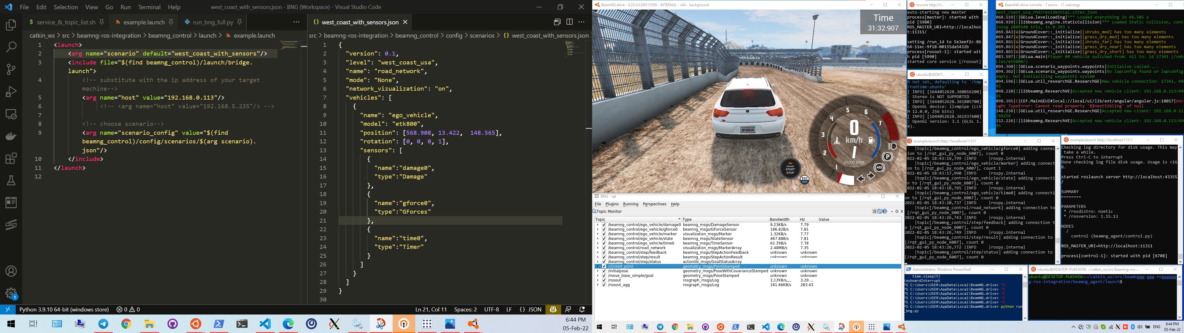 all the topics under /beamng_control/ego_vehicle/ aren't publishing any ...