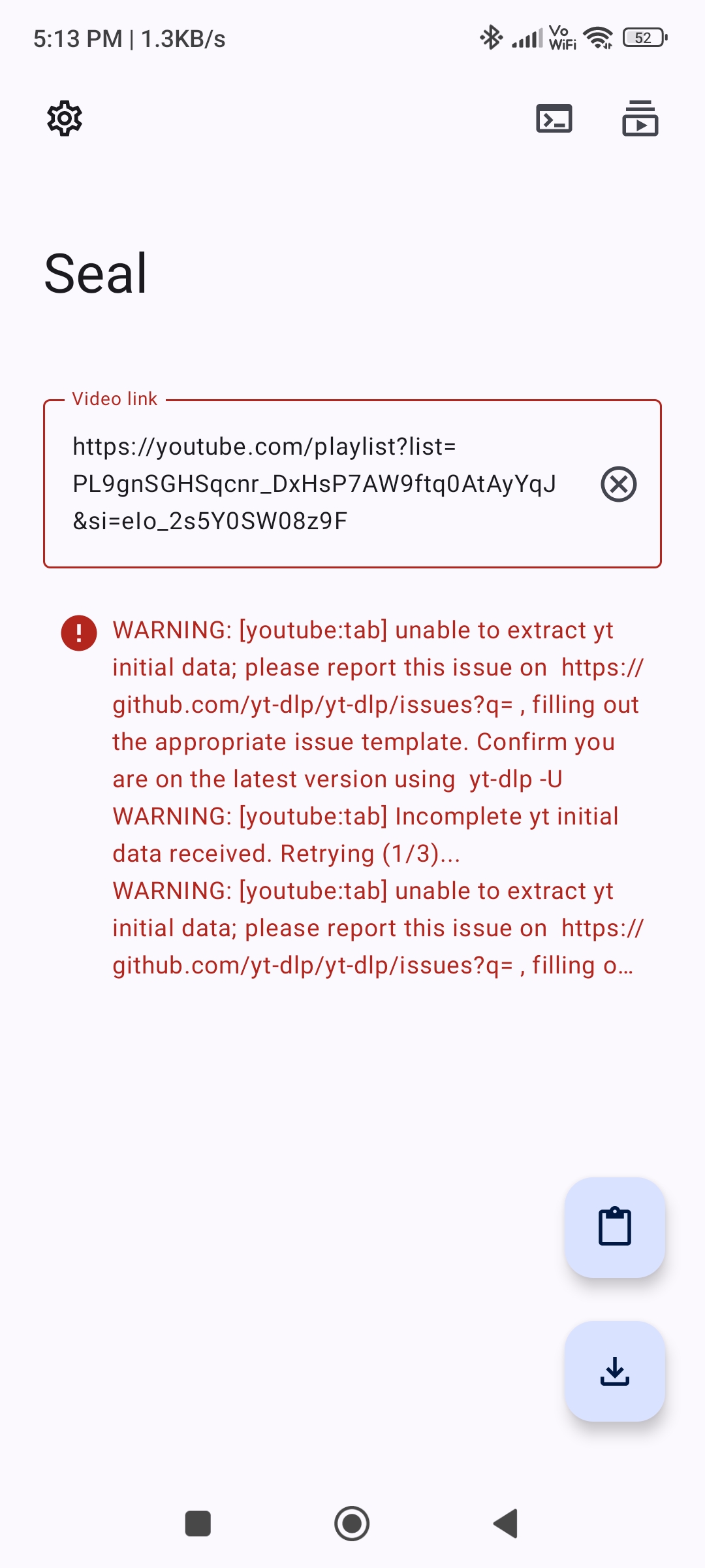 Unable to download the youtube playlist · Issue #1166 · JunkFood02/Seal · GitHub