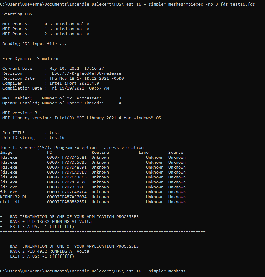 Complex geometry simulation fails running- forrtl: severe (157): Program Exception - access ...