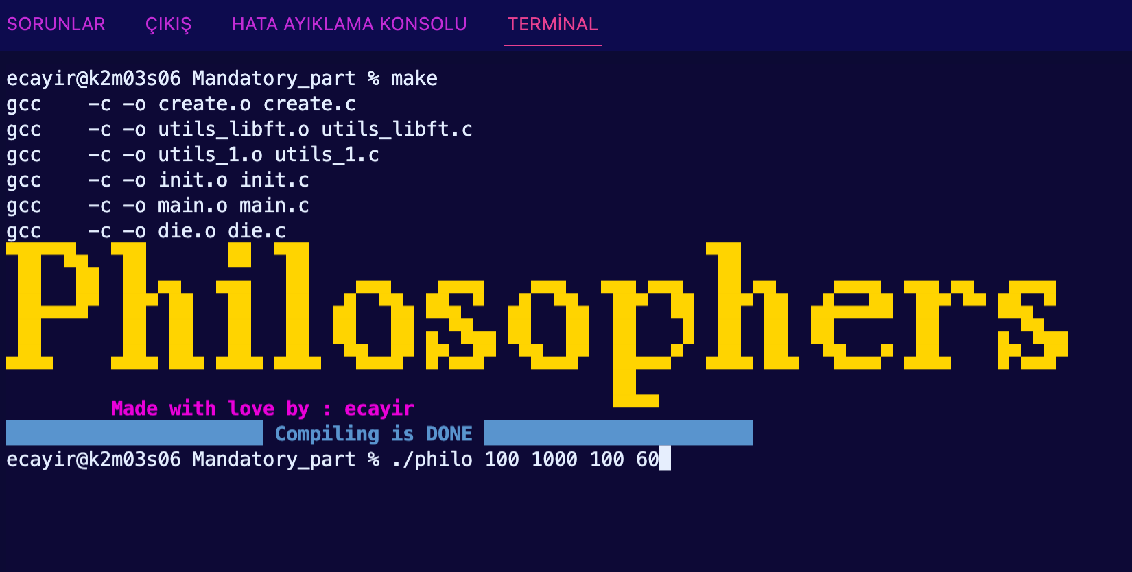GitHub - erdogancayir/Philosophers: This project is a training to multi-threads/multi-process ...
