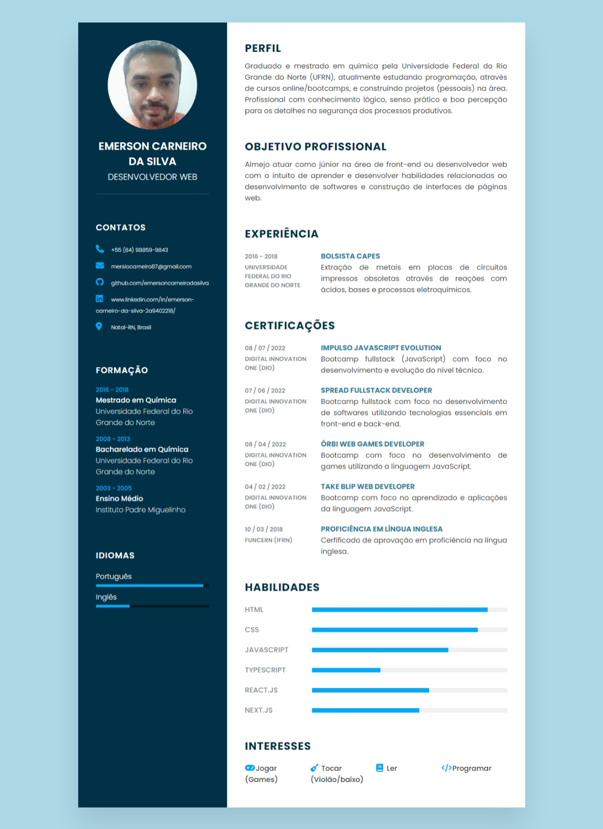 GitHub - emersoncarneirodasilva/curriculo_online: Currículo feito ...