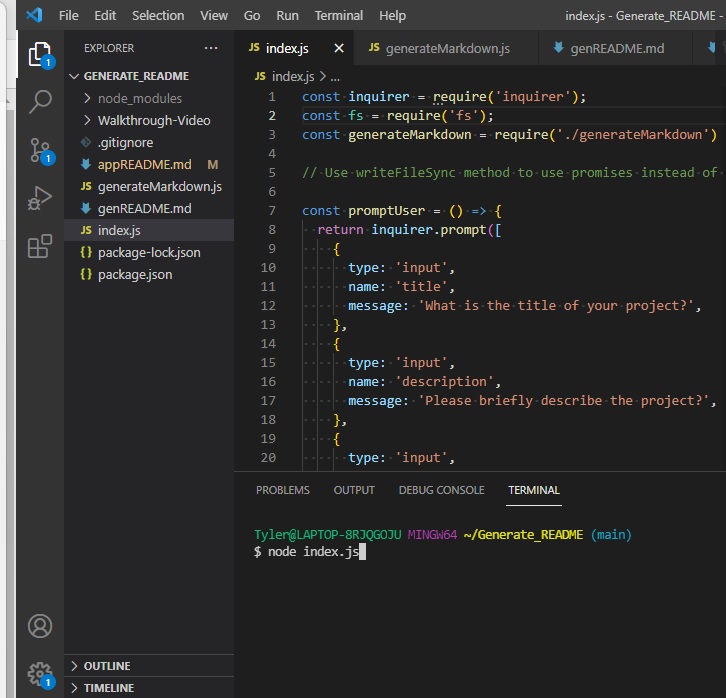 GitHub - TyGBenjamin/Generate_README: Using Node JS to generate README