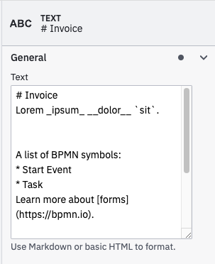Allow specifying text view content via FEEL expression · Issue #436 · bpmn-io/form-js · GitHub