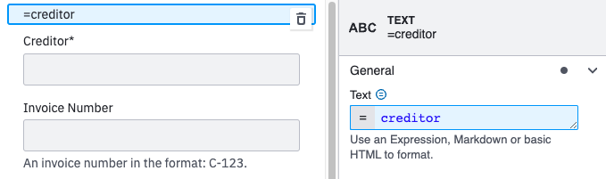 Allow specifying text view content via FEEL expression · Issue #436 · bpmn-io/form-js · GitHub