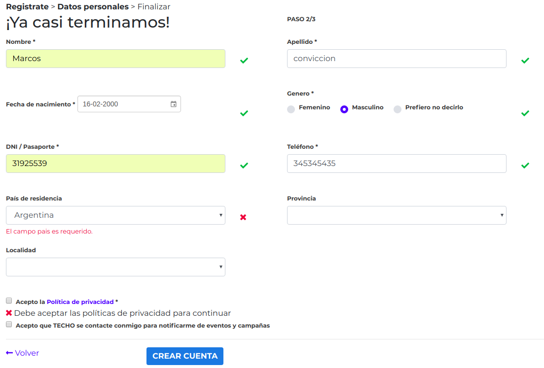 Prod Al Registrar Como Usuario El Campo País No Corre La Re Validación · Issue 223 · Techo 