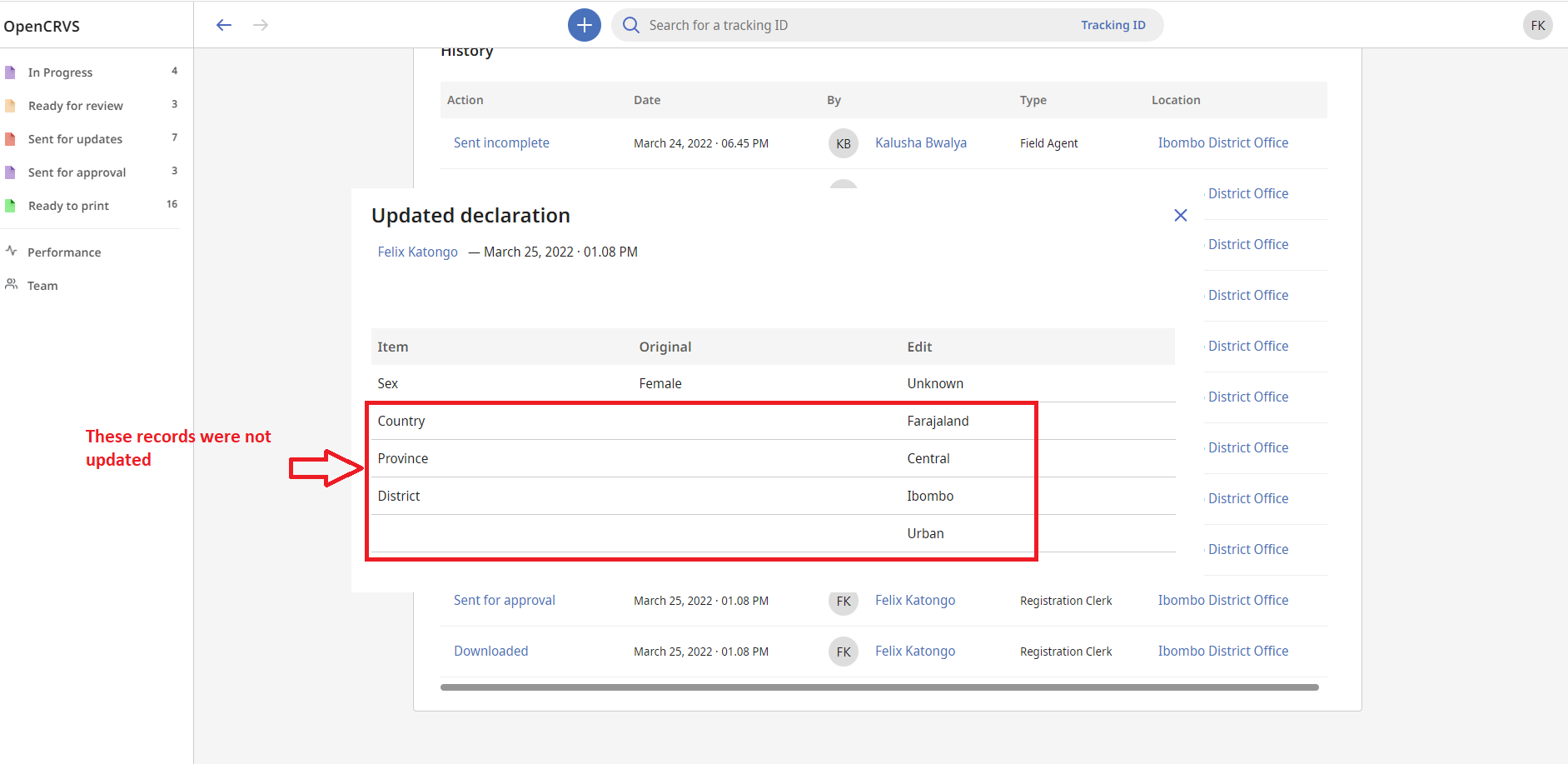 As a Reg agent, Registar or National Reg I want to see a detailed view of the action performed ...