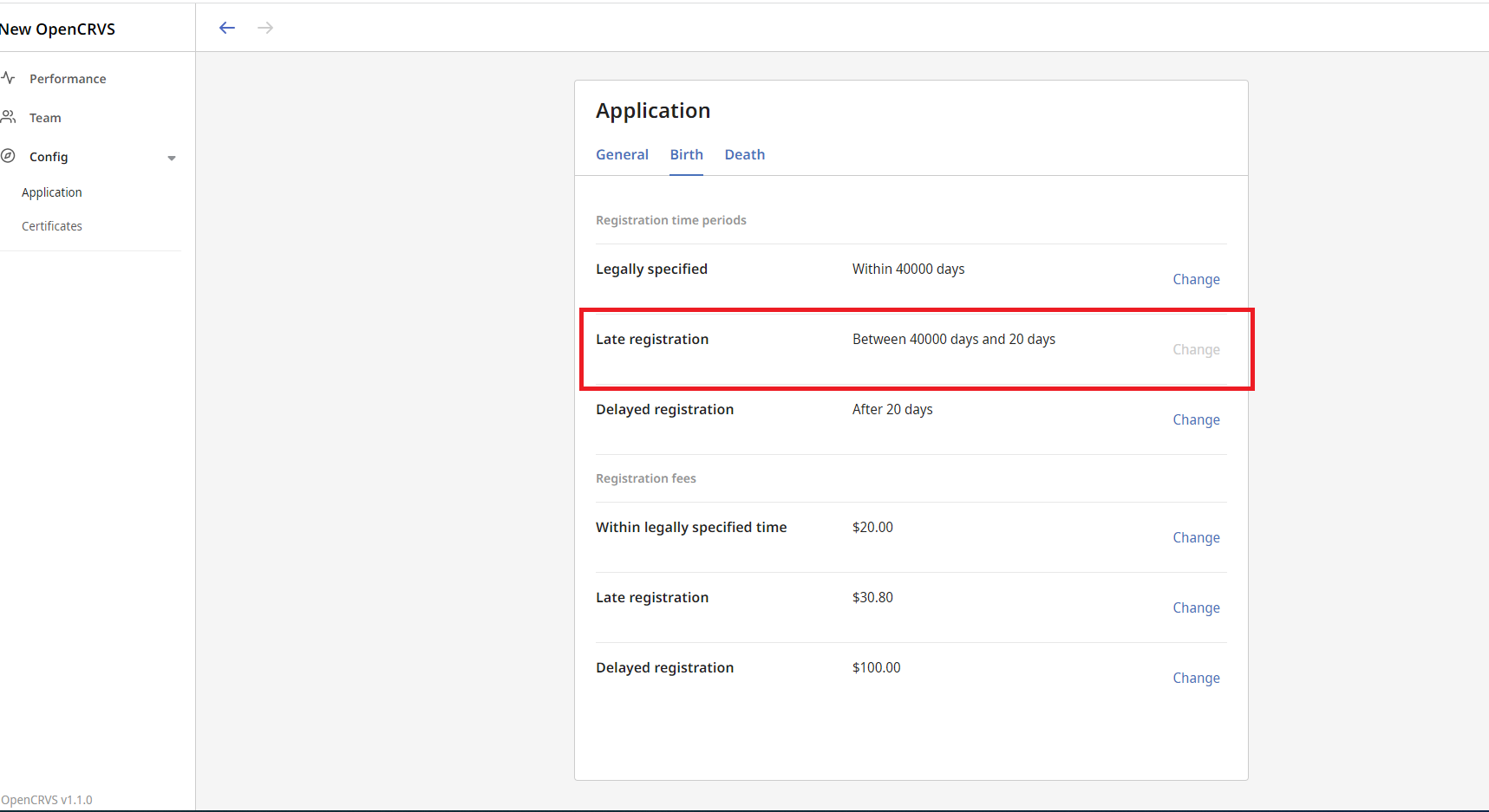 As a System Admin I want to configure the birth registration time periods and fees · Issue #2562 ...