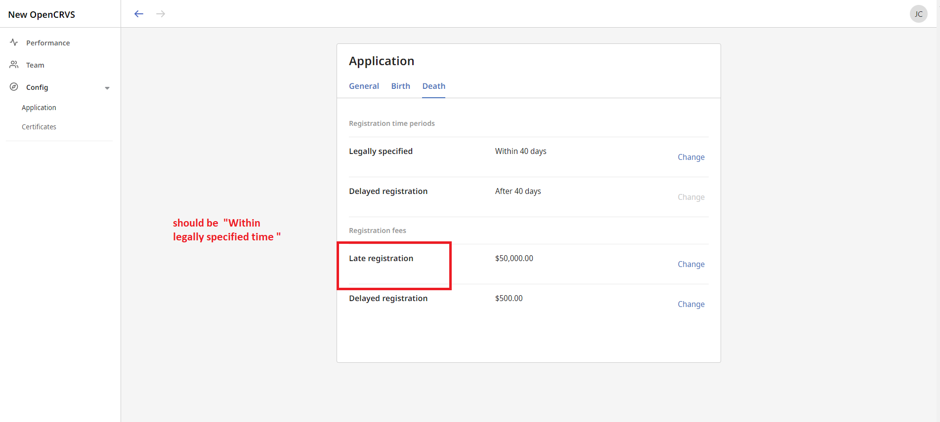As a System Admin I want to configure the death registration time periods and fees · Issue #2563 ...