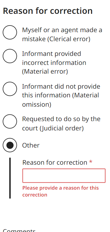Copy change in Reason for correction page · Issue #4049 · opencrvs/opencrvs-core · GitHub