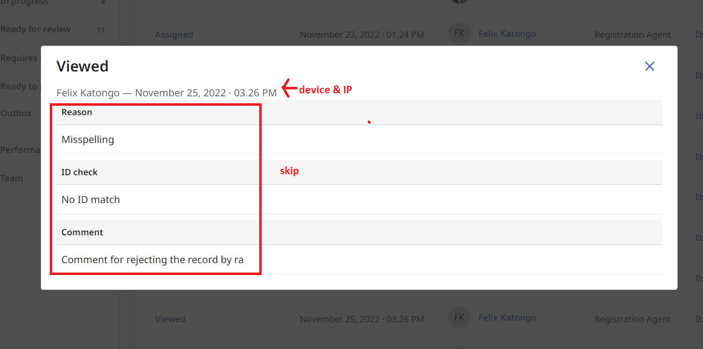 As a Reg Agent, Registrar or National Registrar, I would like the record audit history table ...
