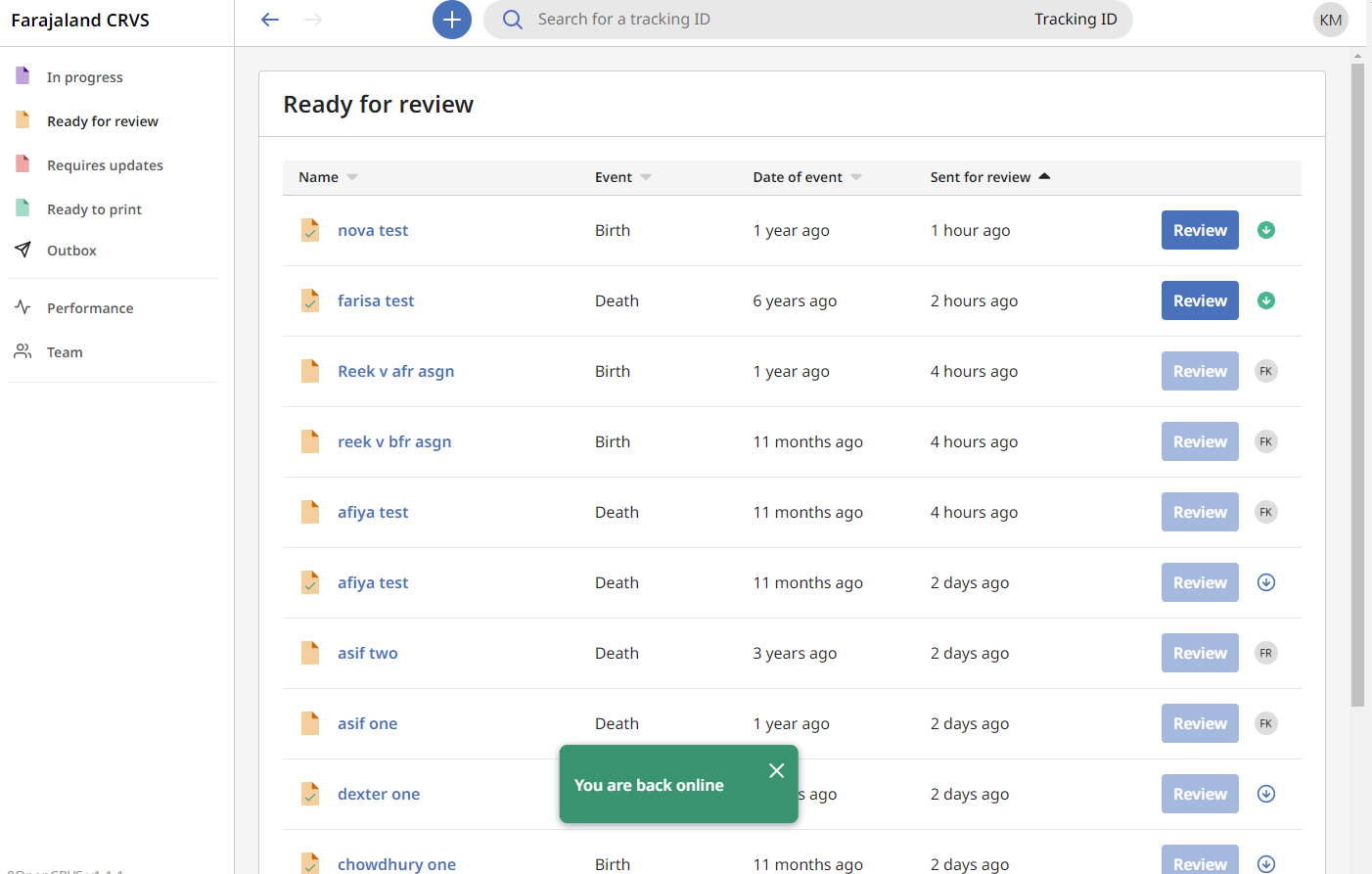 Notify user when they reconnect · Issue #4211 · opencrvs/opencrvs-core · GitHub